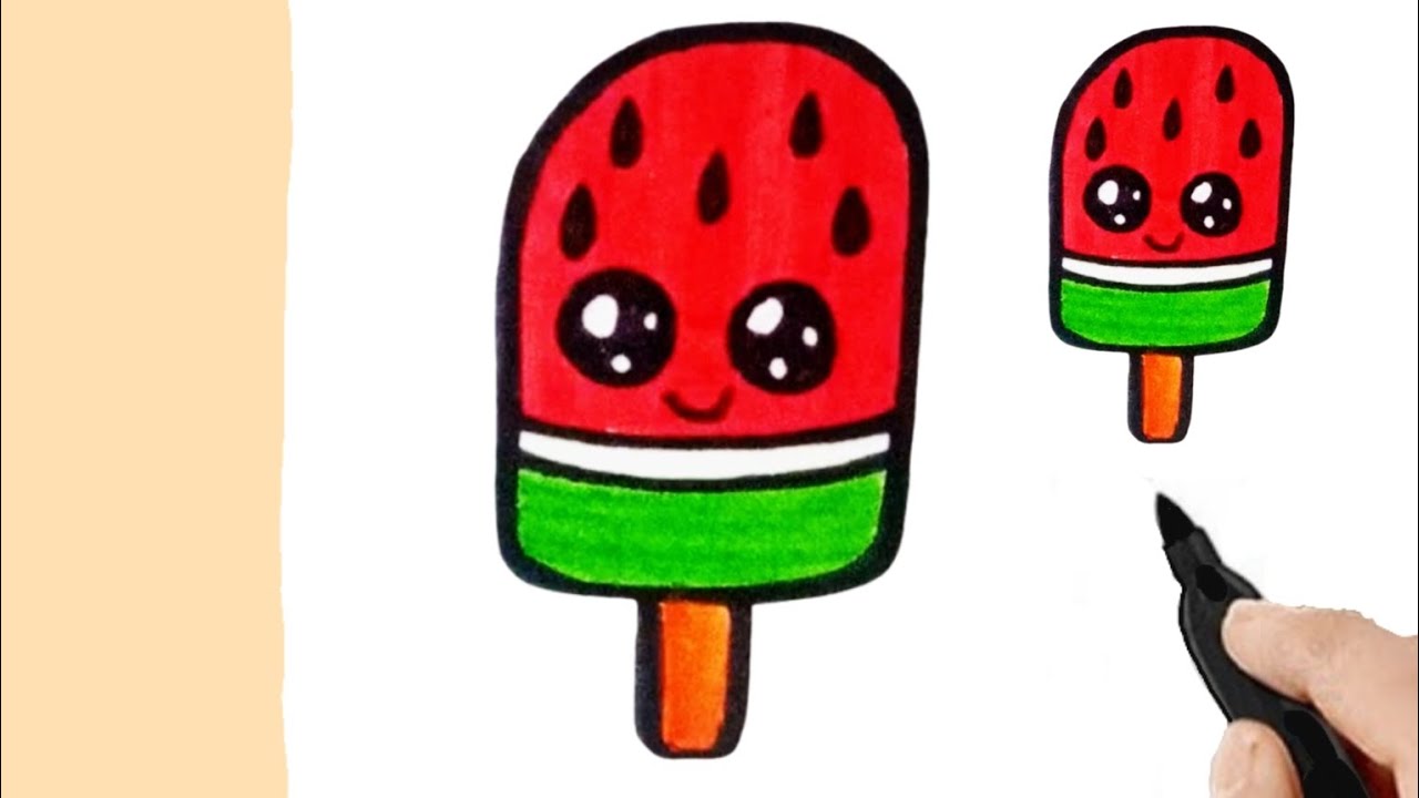 HOW TO DRAW CUTE WATERMELON ICE CREAM |STEP_BY_STEP |ESAY DRAWING ...