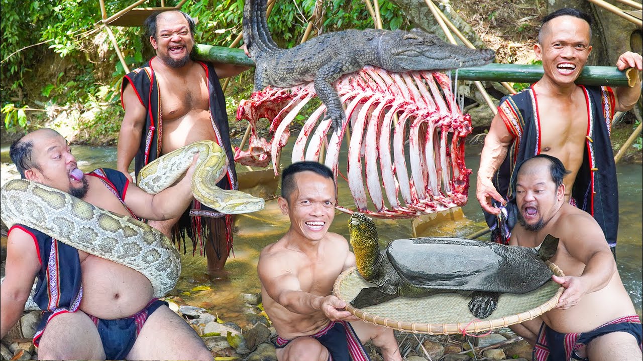 COOKING WHOLE BEEF BONES - Cook Giant Python, Crocodile, Whole Turtle | Dwarf Food - YouTube
