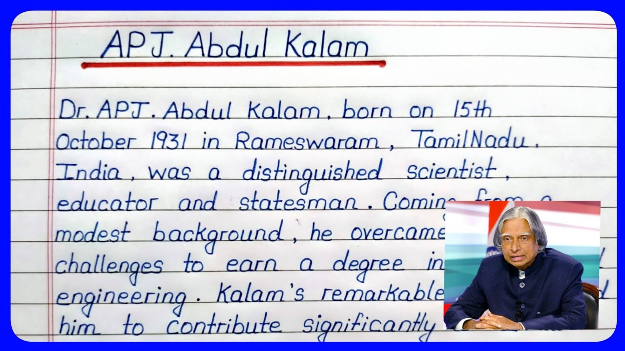 Biography of APJ Abdul Kalam in English || APJ Abdul Kalam essay ...