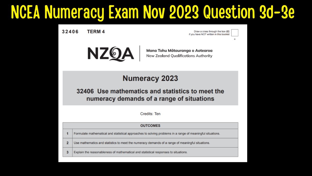 NCEA Numeracy Assessment November 2023 Questions 3d and 3e - YouTube