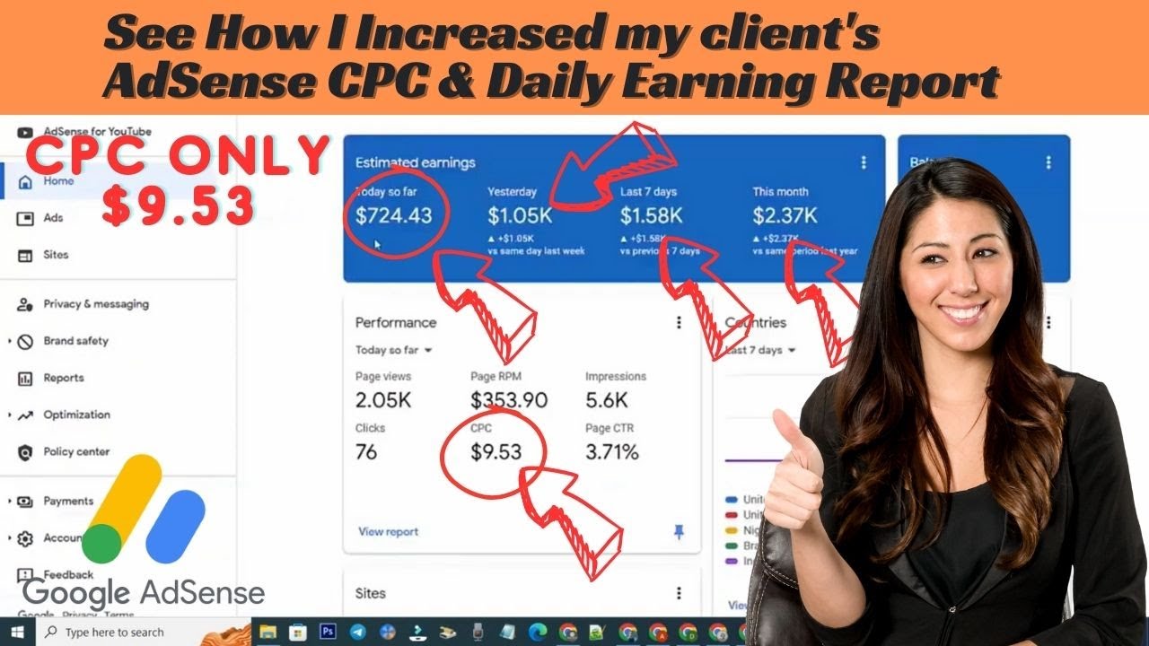 See How I Increased my client's AdSense CPC | Daily Earning Report ...