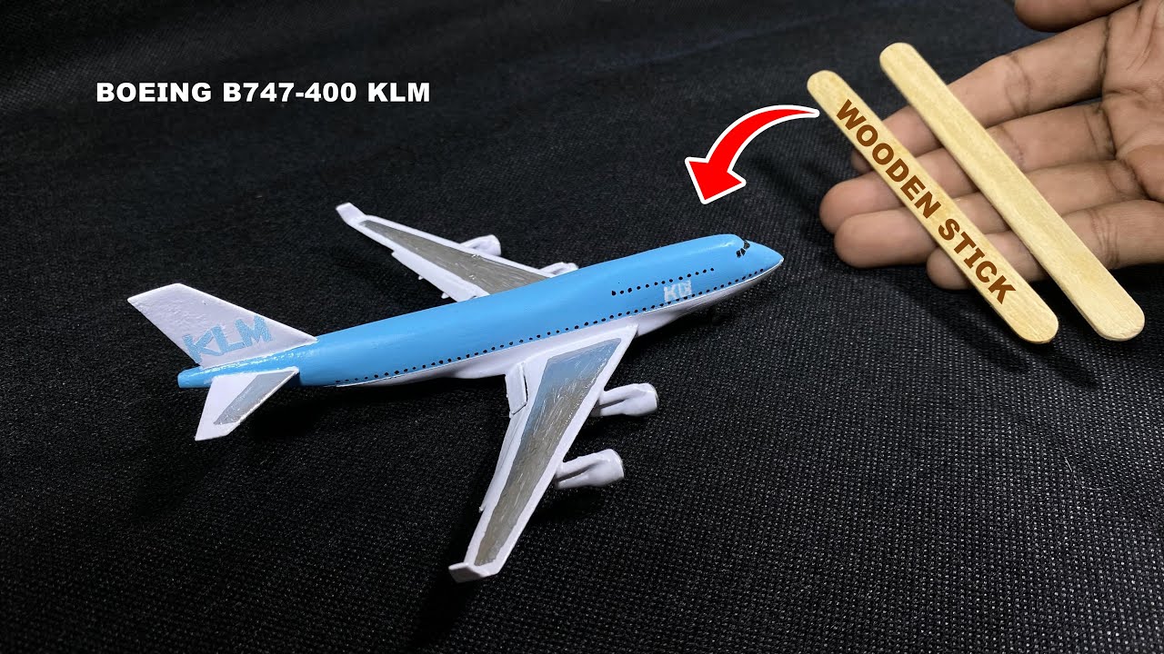 Build model airplane Boeing 747-400 KLM from wooden sticks - YouTube