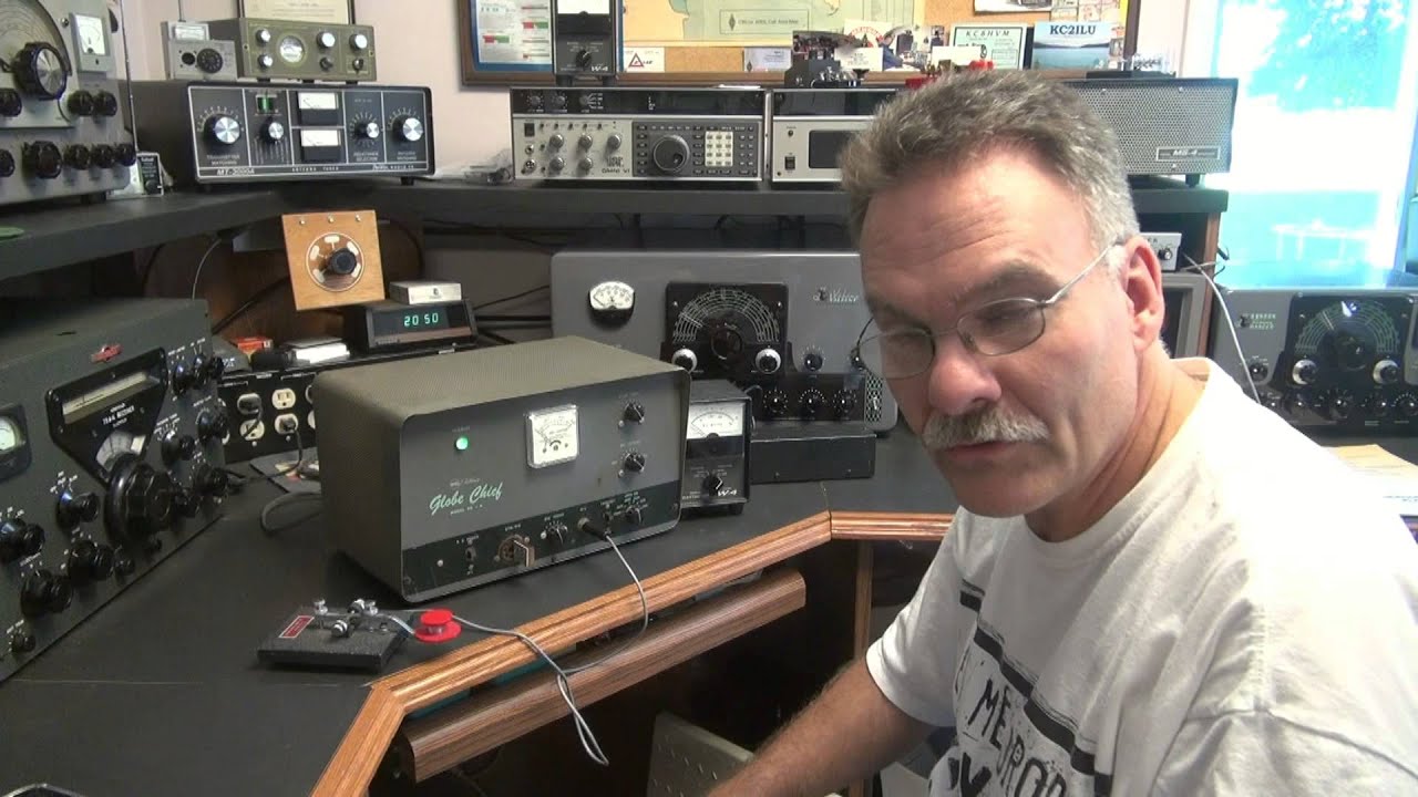 Demo Globe Chief 90A Dual 807 Tube Ham Radio CW Transmitter - YouTube