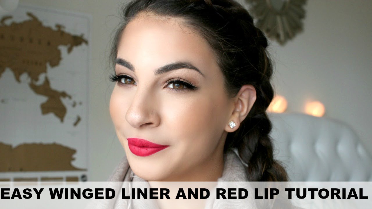 Easy Winged Liner and Red Lip Tutorial - YouTube