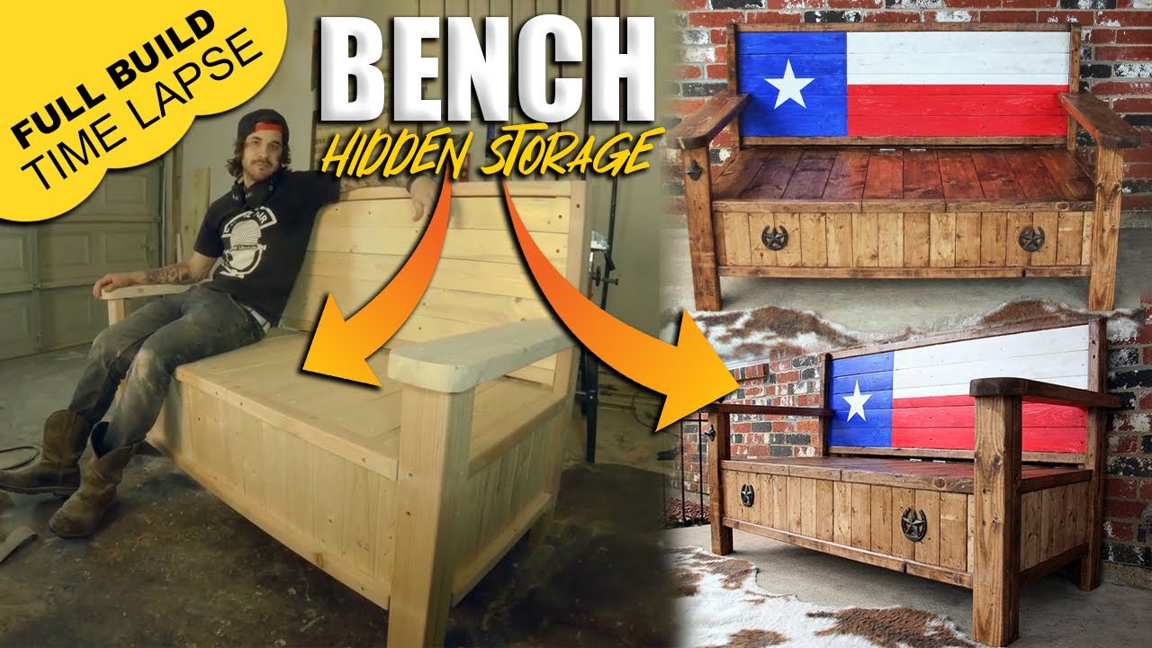 Time Lapse - DIY Outdoor Bench w/ HIDDEN STORAGE Build (Start To Finish ...