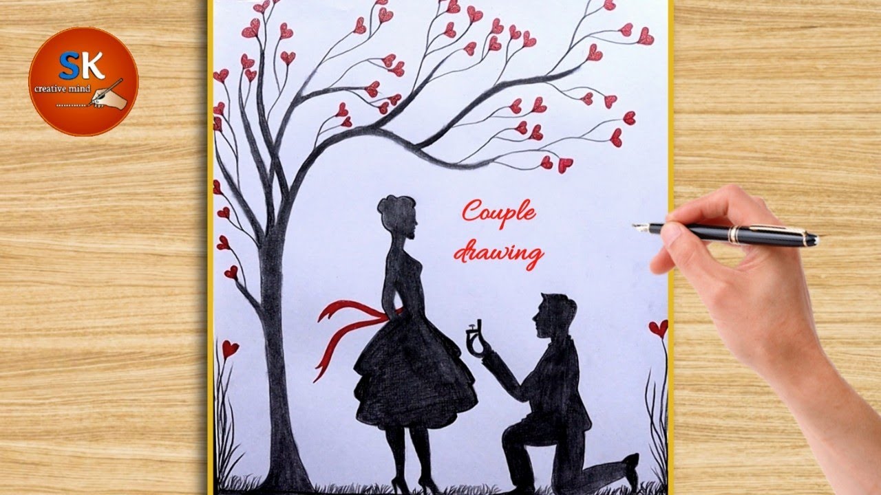 Couples proposal pencil drawing step by step. - YouTube