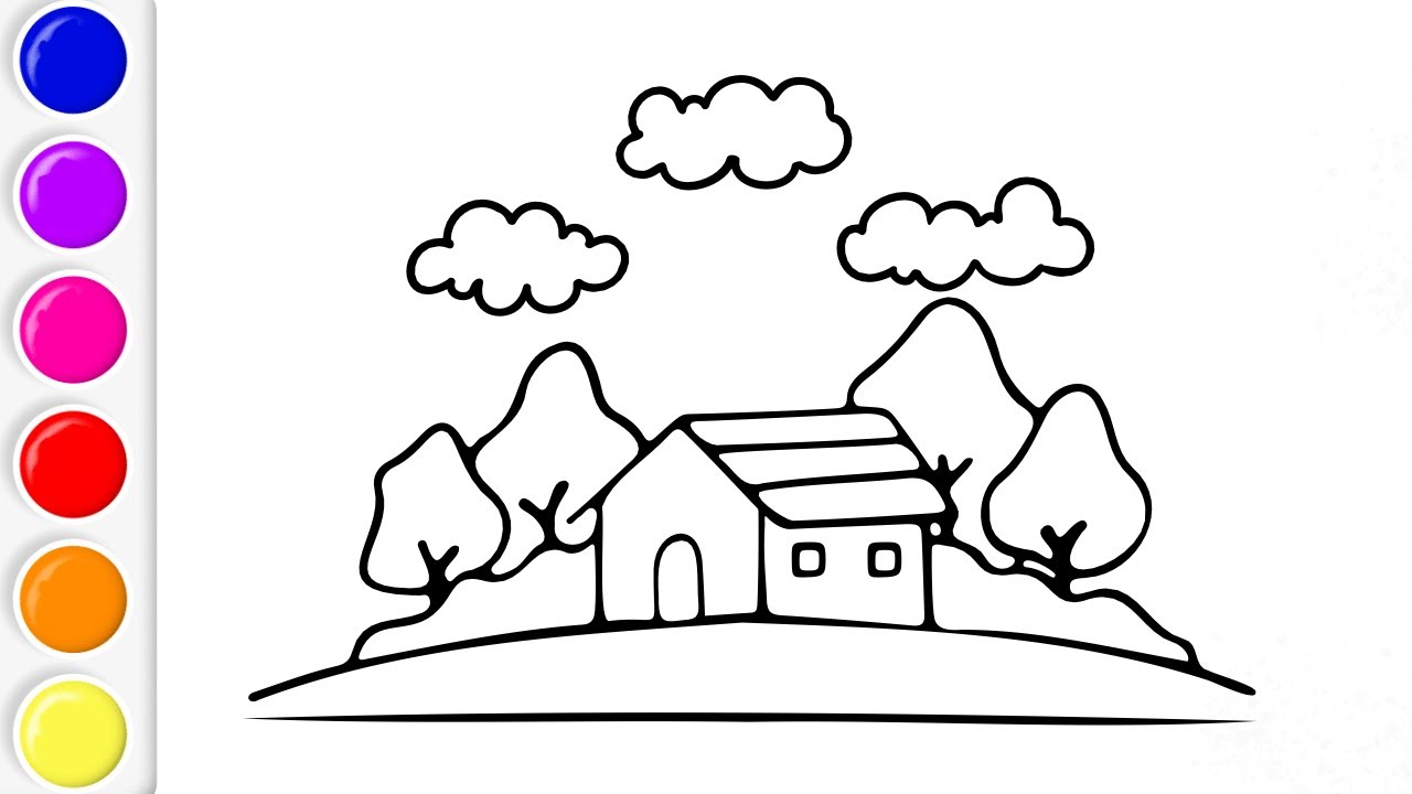 House Drawing and painting |Draw a simple house step by step easy ...