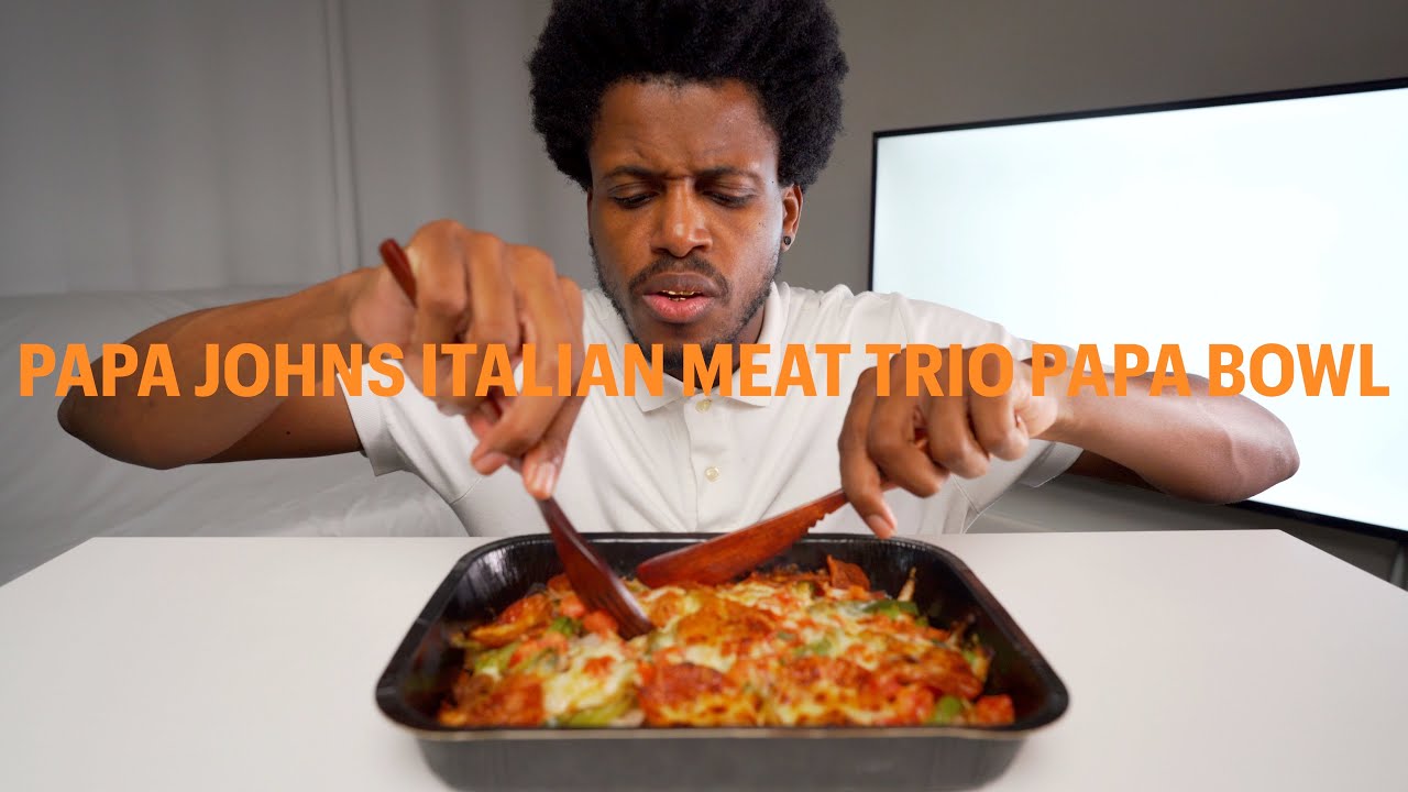 ASMR PAPA JOHNS MEATS TRIO PAPA BOWL - YouTube