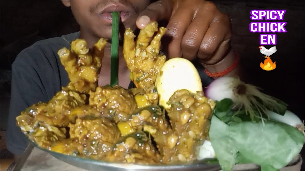Eating Chicken Curry 🍗 || With Rice 🌾 and Green Onion 🧅 || Indian Food ...