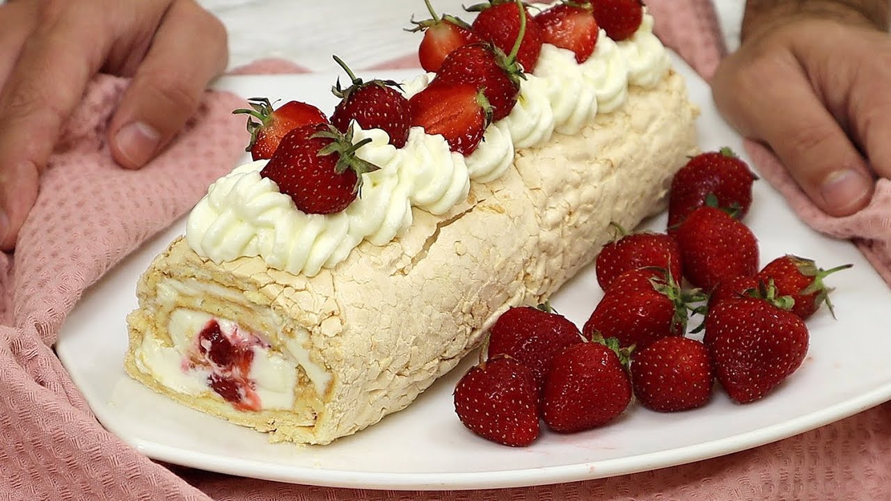 MERENGOVY ROLLE Das beste Rezept! Rezept für Erdbeer Baiser Rollen! 🍓🍰 ...