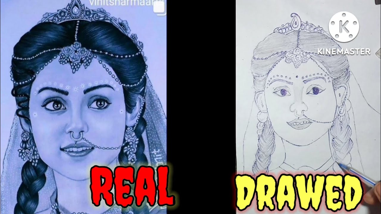 how to draw radha step by step//radhe Krishna me radha ki drawing kese ...