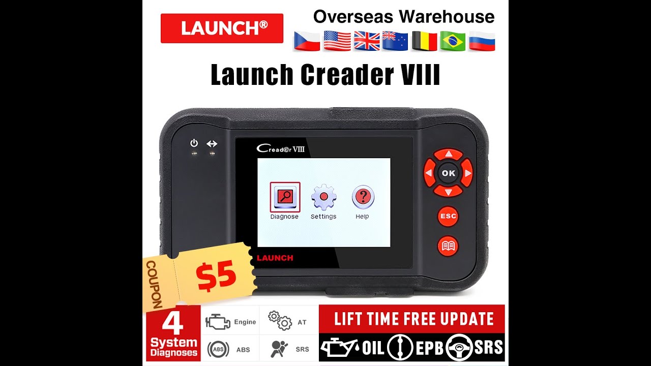 Launch Creader VIII Code Reader ENG/AT/ABS/SRS EPB SAS Oil Service Light resets - YouTube