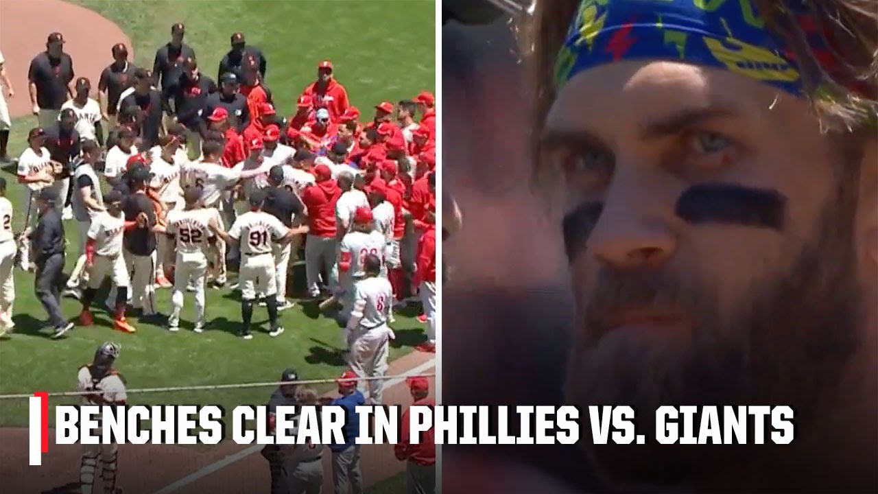 BENCHES CLEAR in Phillies vs. Giants after Kyle Harrison clipped Bryce ...
