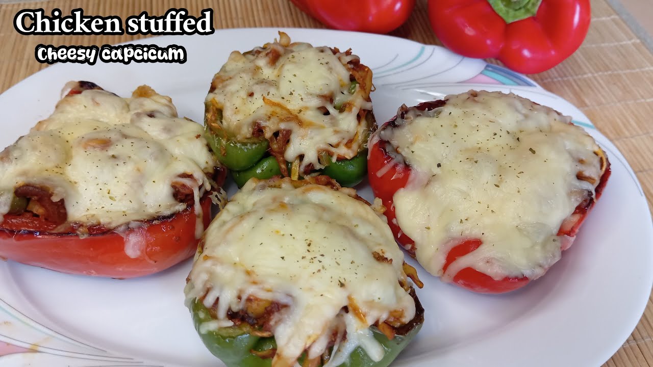 Cheesy Chicken Capsicum Delight | Simple Stuffed Pepper Recipe ...