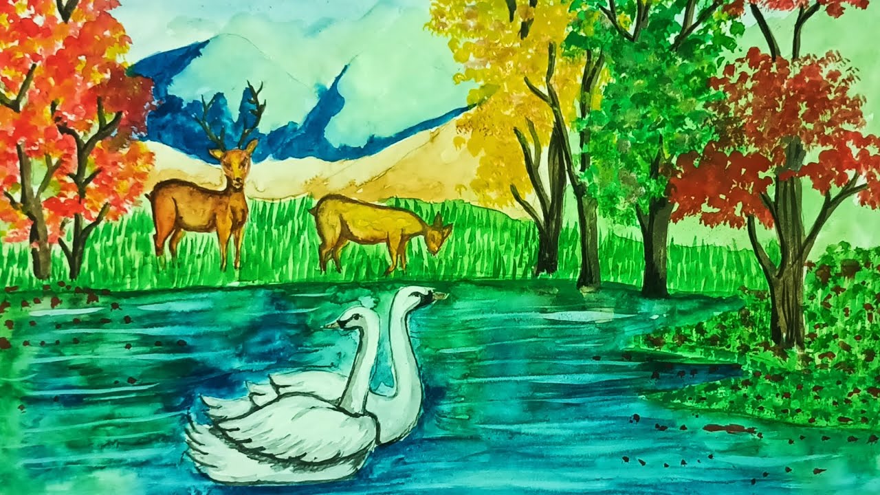 beautiful nature drawing very easy/nature drawing with water colour ...