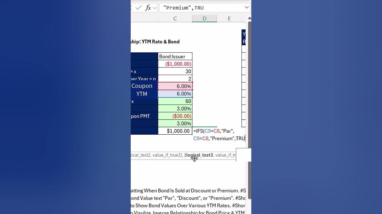 IFS Function for Bond Value "Par", "Discount", or "Premium". #Short ...