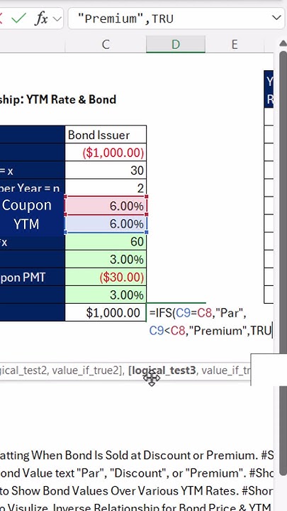 IFS Function for Bond Value "Par", "Discount", or "Premium". #Short ...
