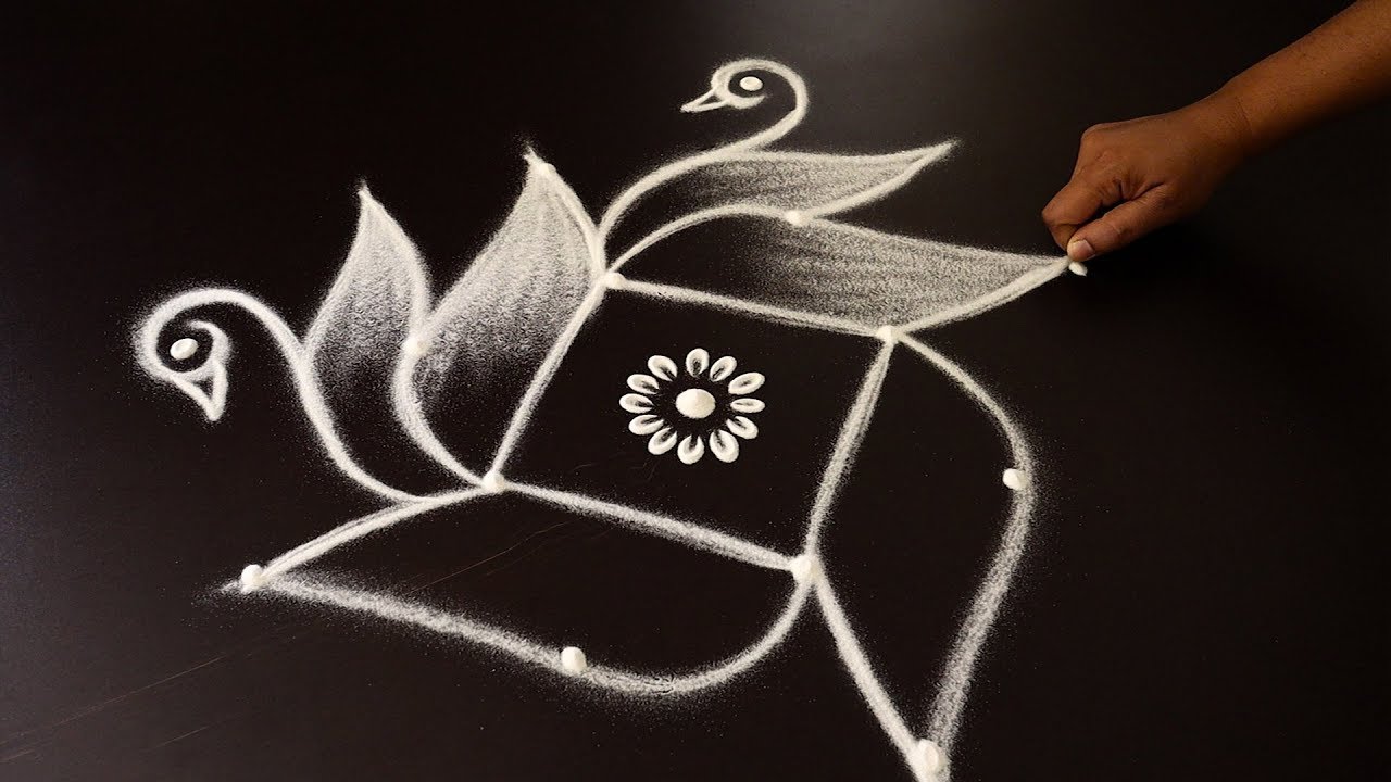 Easy And Simple Swan Rangoli Design - YouTube