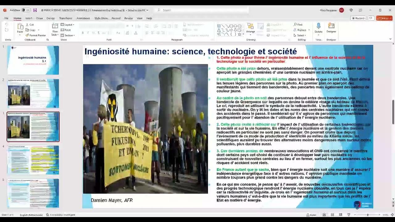 IB FRENCH TODAY INGENIOSITE HUMAINE 3 1 Présentation Oral SL 1 - YouTube