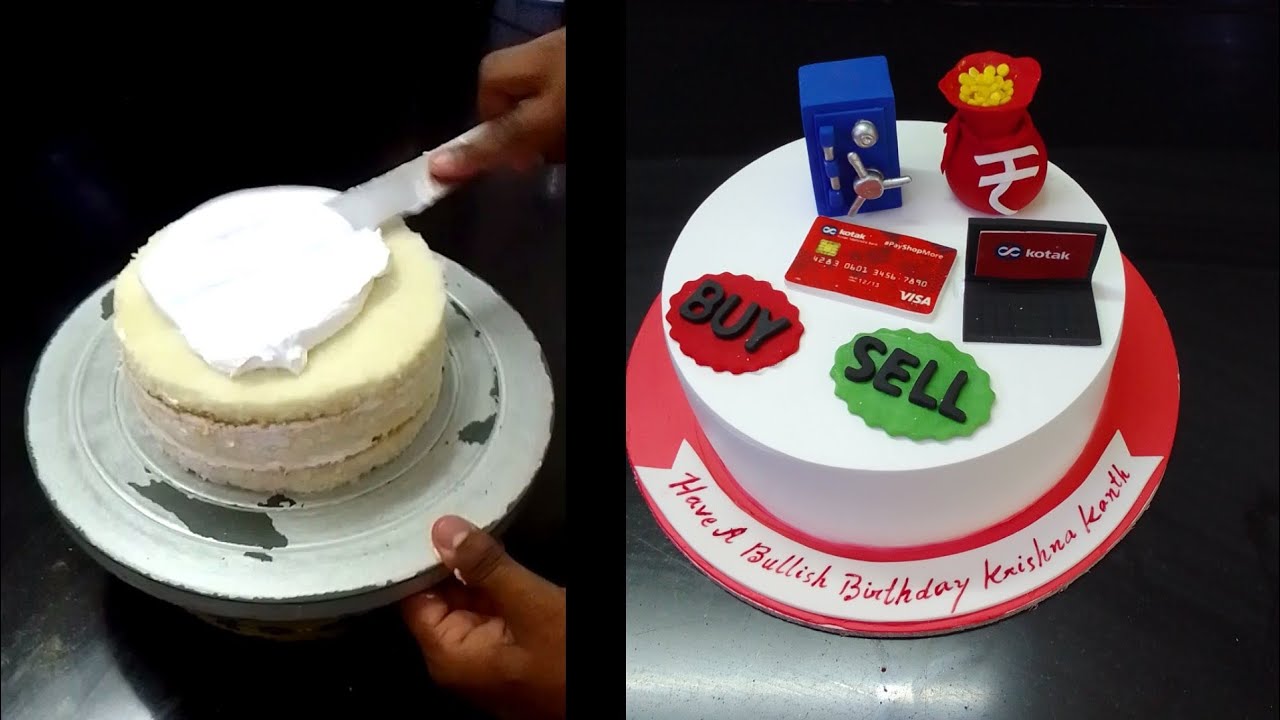 Bank theme birthday cake decorating/Kotak Mahindra Bank theme cake/semi ...