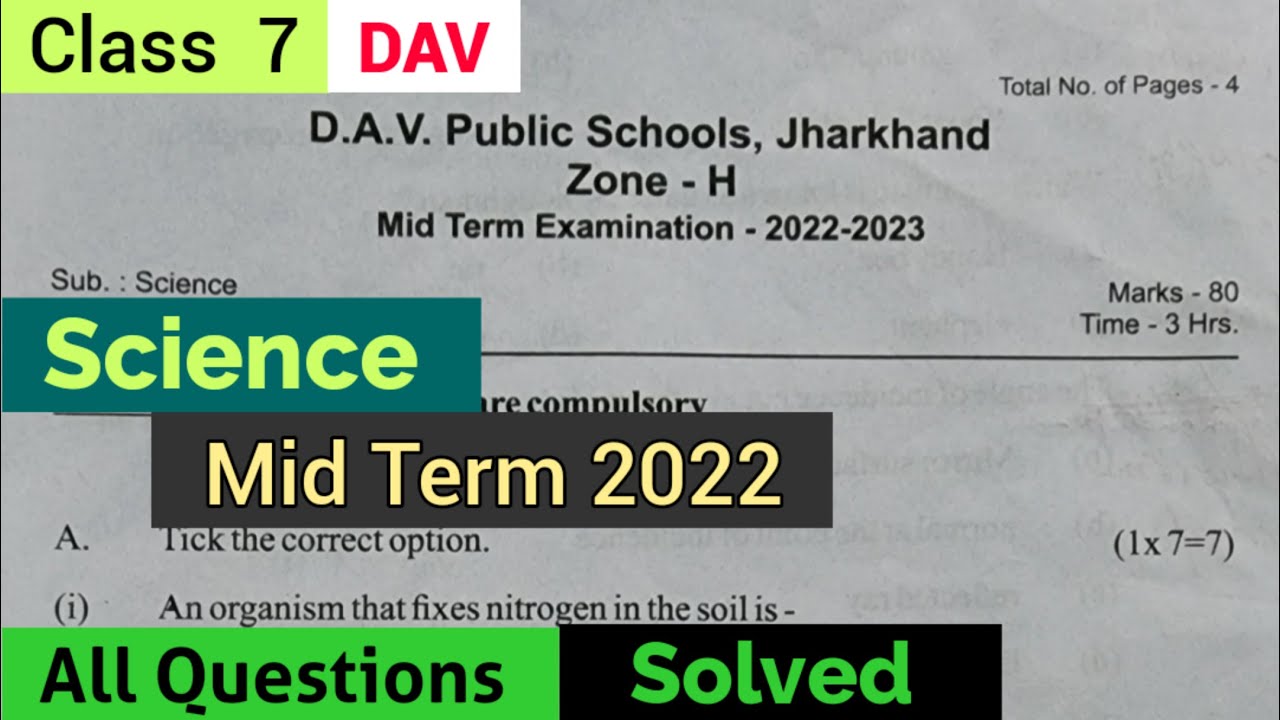 DAV class 7 Science (Questions Paper) - Fully Solved Mid Term 2022-23 ...