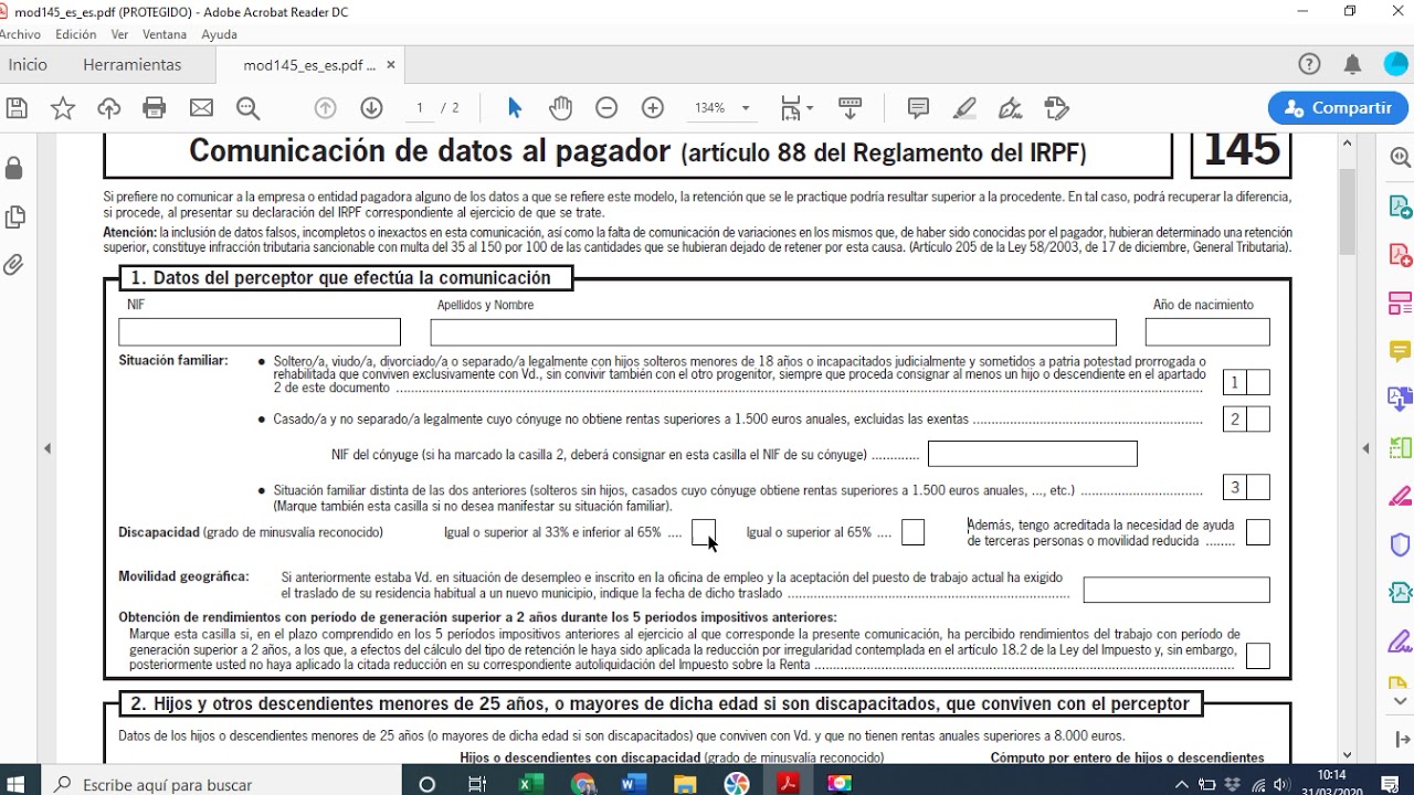 Como rellenar el modelo 145 - YouTube