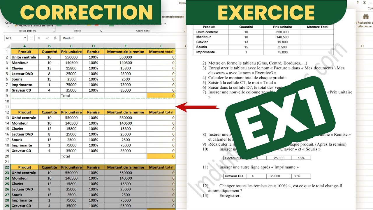Excel Travaux pratiques: Exercice 1 - YouTube