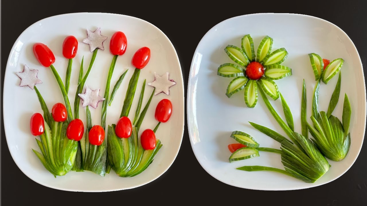 2 Beautiful Salad Decoration Ideas /Tomato and Cucumber Plate ...