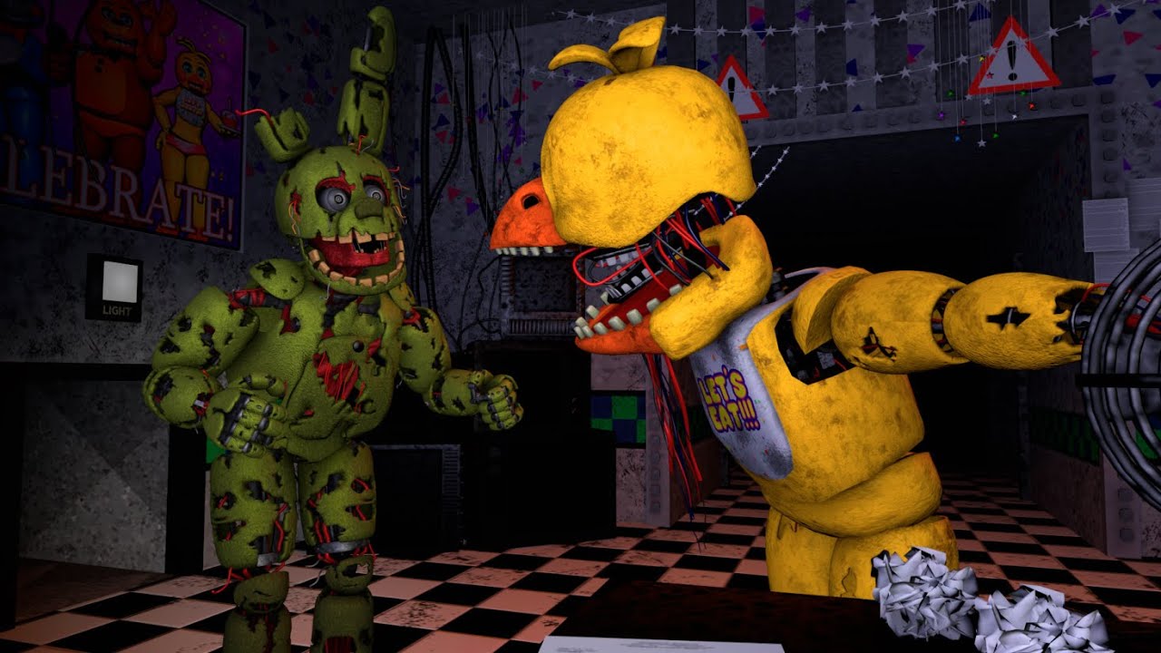 FNAF 2 in REAL TIME SPRINGTRAP Attacks OLD CHICA (Sfm Animation) - YouTube
