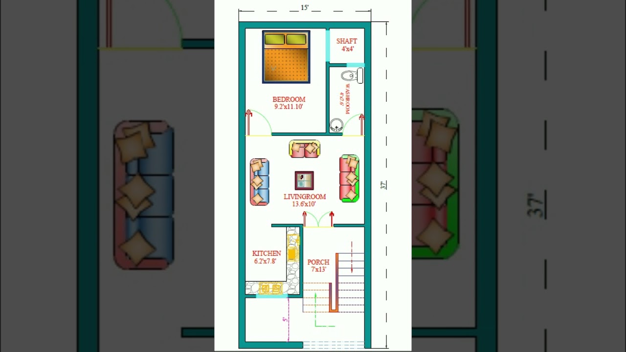 15X37 Building Plan II 555 Sq Ft House Plan II North Facing Home Map II ...