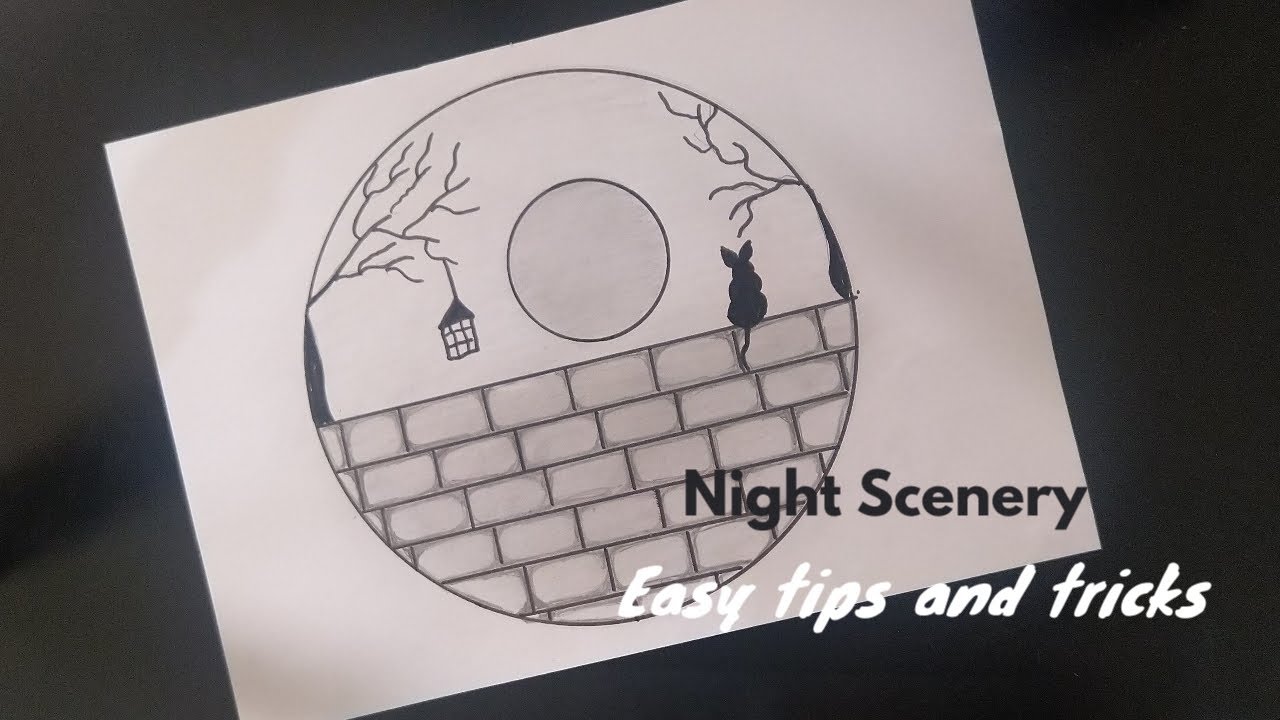 Night Scenery / Simple Drawing - YouTube