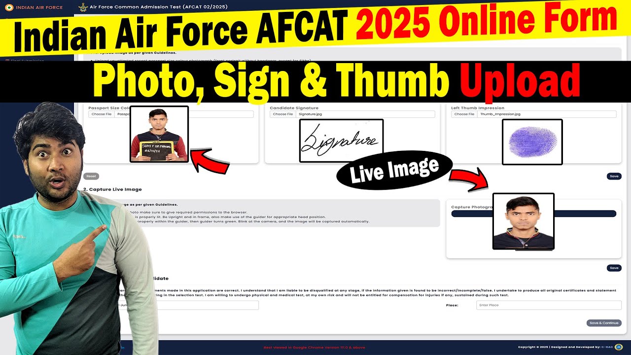 Photo Upload in Airforce AFCAT 2025 Online Form | Signature, Thumb ...