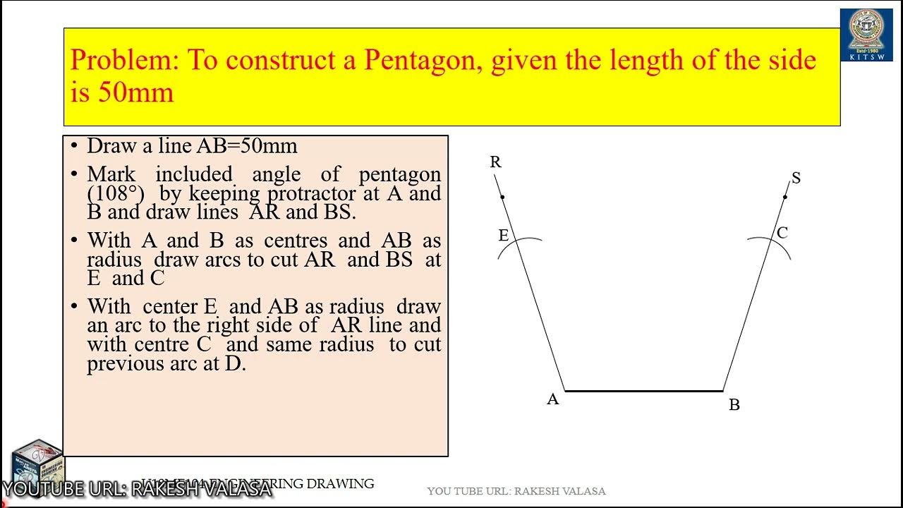 how to construct a Regular Pentagon, given the length of the side is 50mm - YouTube