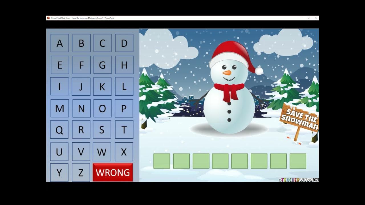 Save the Snowman Kid Friendly Hangman Game for PowerPoint - YouTube