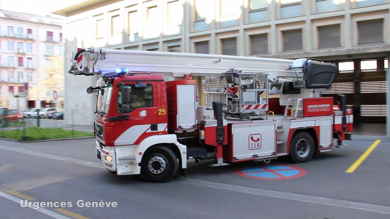 Pompiers Genève bras élévateur 25 // Ladder 25 Geneva - YouTube