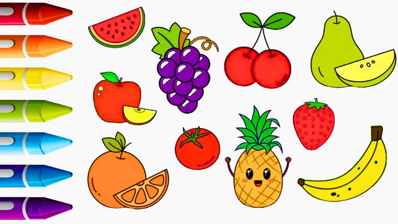 How to Draw Fruits? 🍎10 different fruit drawing and painting for kids ...
