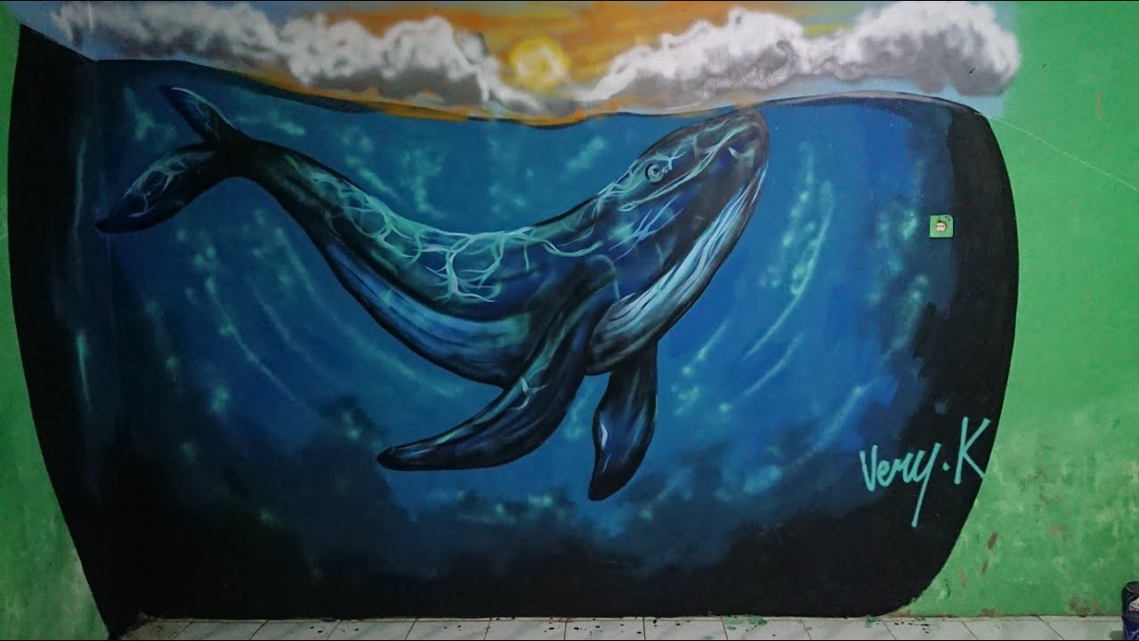 MURAL IKAN PAUS BIRU BESAR_ PART2.GRAFITI LUKIS Dinding 3D - YouTube