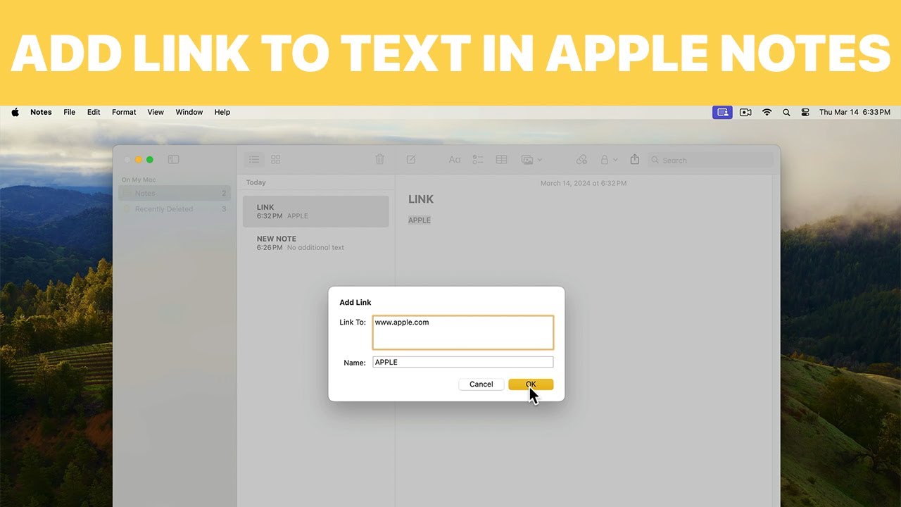 How to Add / Remove Link to Text in Apple Notes on Mac (Tutorial) - YouTube