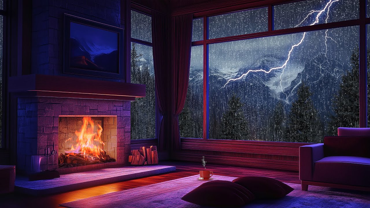 Cozy Ambiance Living Room - Rain On Window with Thunder Sounds ...