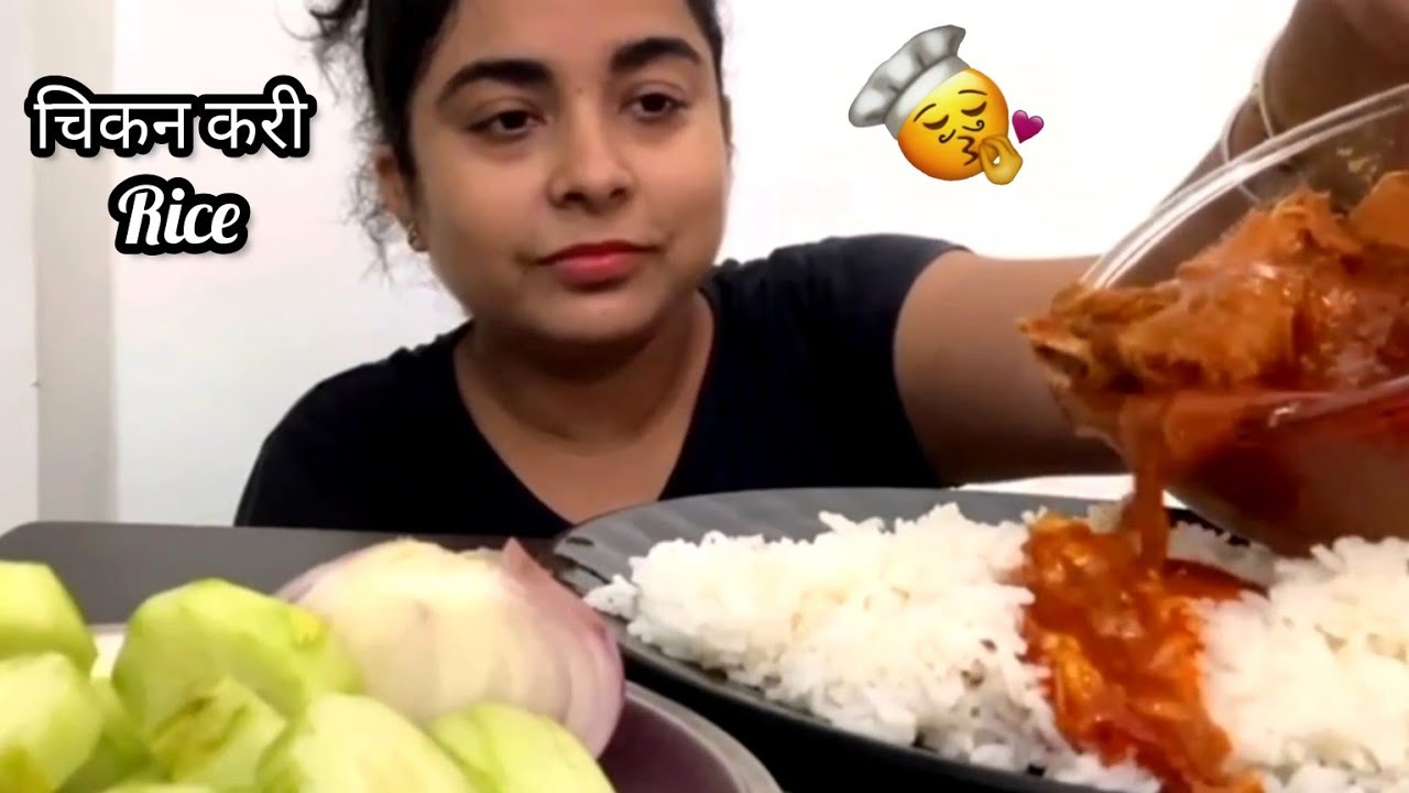 Eating Chicken Curry,Rice,Salad, Indian Food CrazyEats! - YouTube