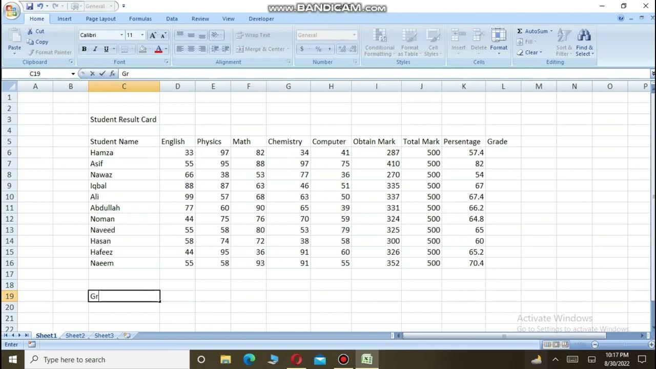 Student Result Card MS Excel 2007 - YouTube