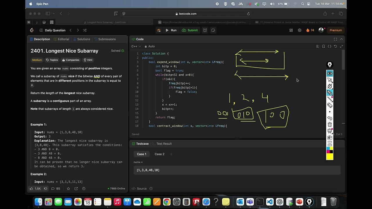 LEETCODE POTD | 18.03.25 | 2401. Longest Nice Subarray | Sliding Window | Bit Manipulation - YouTube