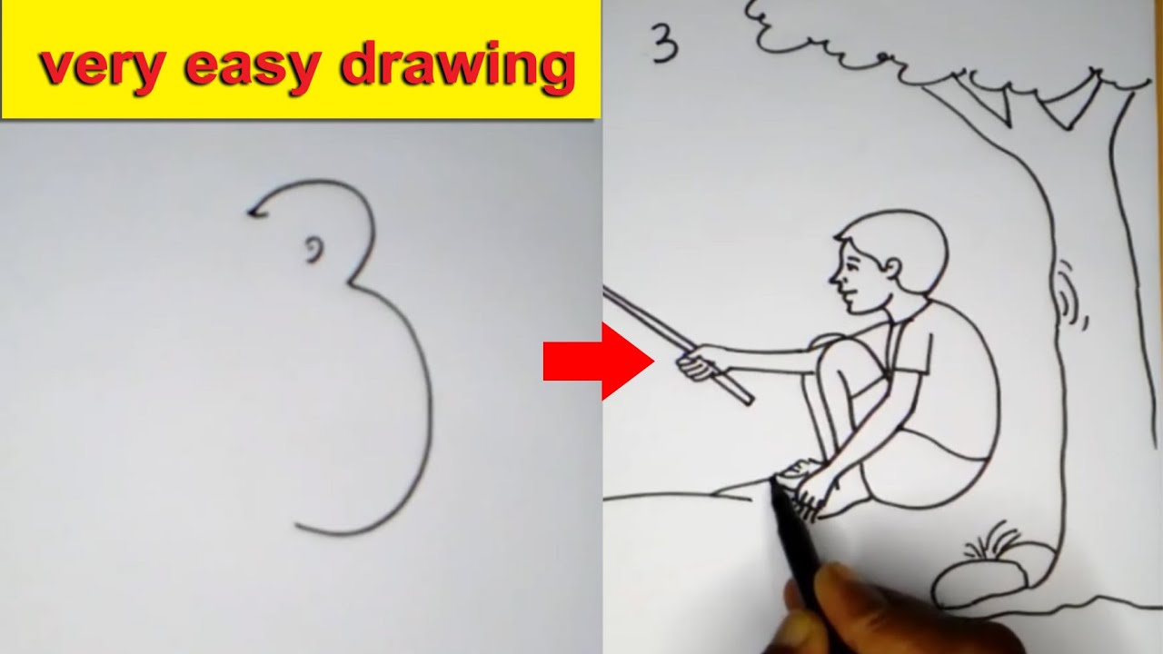 3 into boy catching fish drawing || a boy catching fish drawing ...