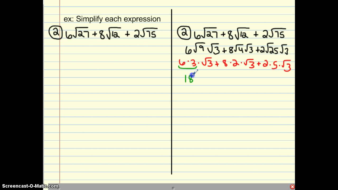 10-3 Operations with Radical Expressions Day 1 - YouTube