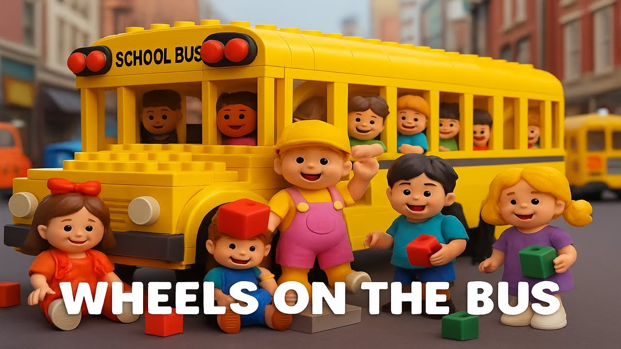 🚌 WHEELS ON THE BUS | BUILDING A BUS WITH BLOCKS | NURSERY RHYMES ...