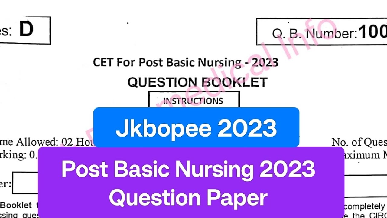 Jkbopee Post Bsc 2023 Question paper|| Post Basic Nursing/ Question ...