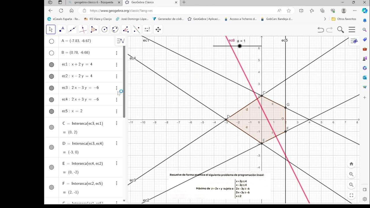 Solución óptima con geogebra (Programación lineal) - YouTube