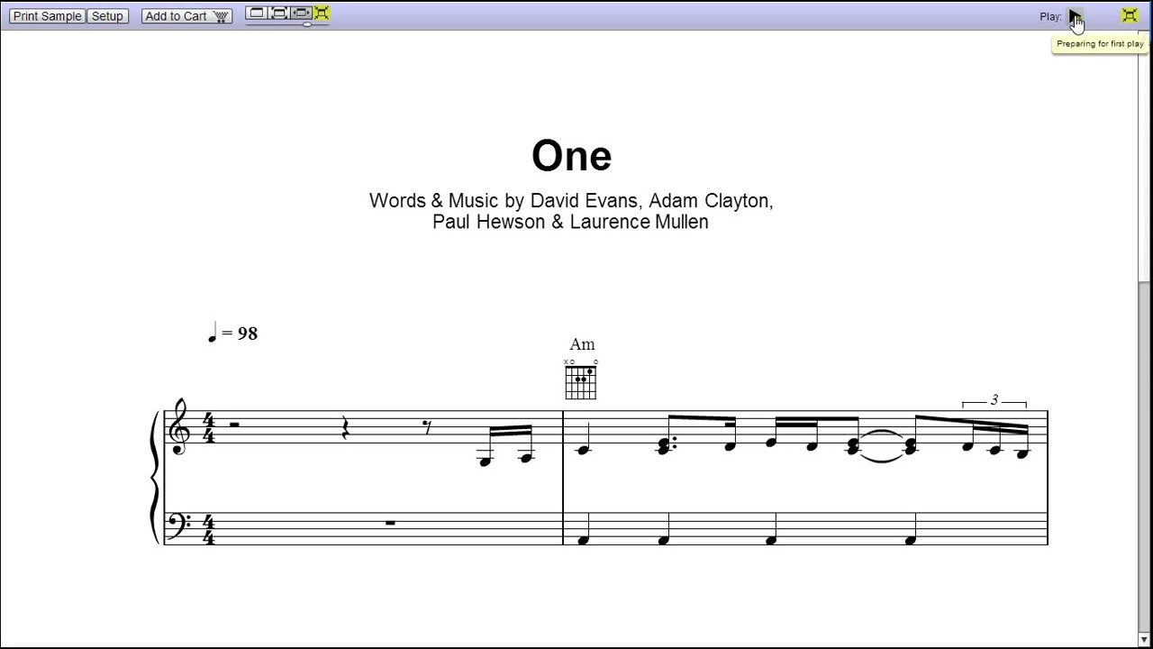One by U2 - Piano Sheet Music:Teaser - YouTube