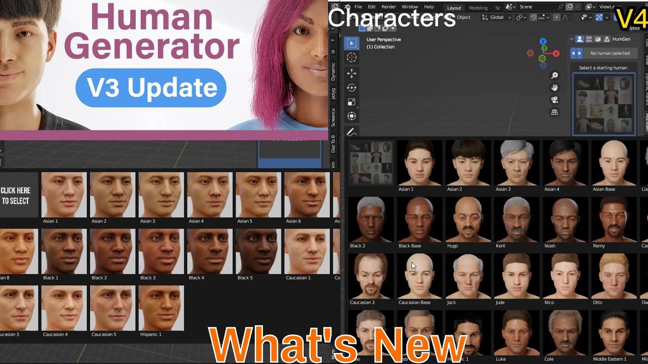 Blender Human Generator Addon: Version 4 vs. Version 3 - New Features Comparison - YouTube