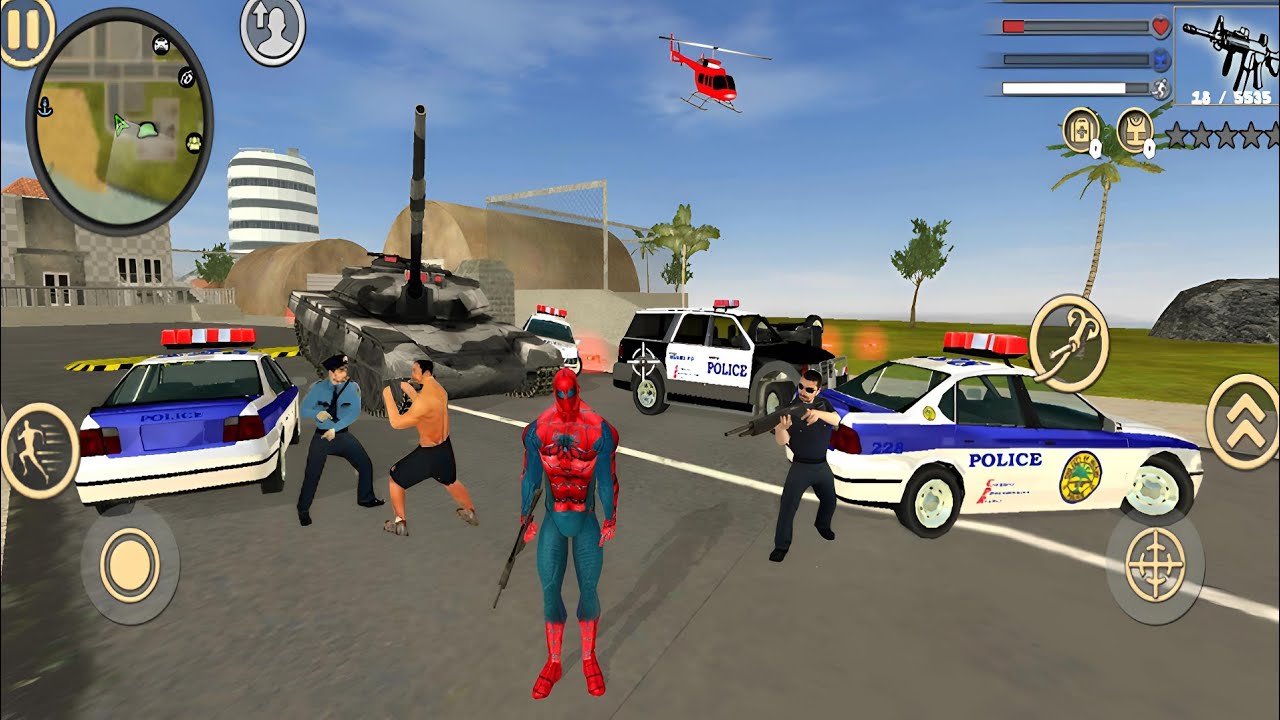 Spider Rope Hero Vice Town - Fun at NY City Tank and Helicopter #7 ...